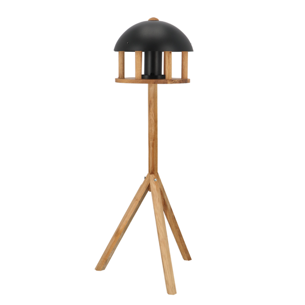 ESSCHERT DESIGN Freestanding Black & Oak Bird Feeder - Round — Core ...